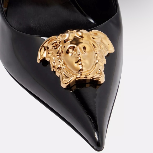 Versace | Shoes | Bnwt Versace La Medusa Gold Black Patent Leather ...